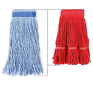 24 oz Loop-End Cotton Mop Head, Heavy Duty Mop Refills, 6 Inch Headband, Mop Head Replacement for Home, Industrial and Commercial Use (Blue)