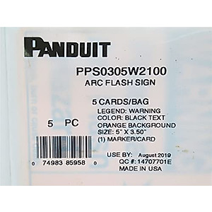 Panduit PPS0305W2100; Bag-5; Arc Flash Signs; 3.5" W x 5" H