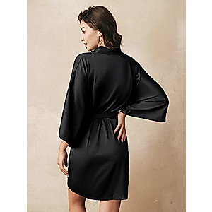 AW BRIDAL Women's Black Silk Robe, Short Satin Kimono Robe Bridal Party Robes for Brides Bridesmaids, Black S