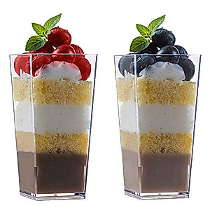 zappy 100 3oz Tall Square Mini Dessert Cups Plastic Dessert Cups Tasting Plastic Shot Glass Shooter Cups Parfait Glasses Appetizer Bowls Trifle Bowl Tumbler Shooter (3oz Dessert Cups 100Ct)