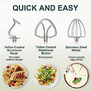 HOWORK Electric Stand Mixer,10+p Speeds With 6.5QT Stainless Steel Bowl,Dough Hook, Wire Whip & Beater,for Most Home Cooks,Silver