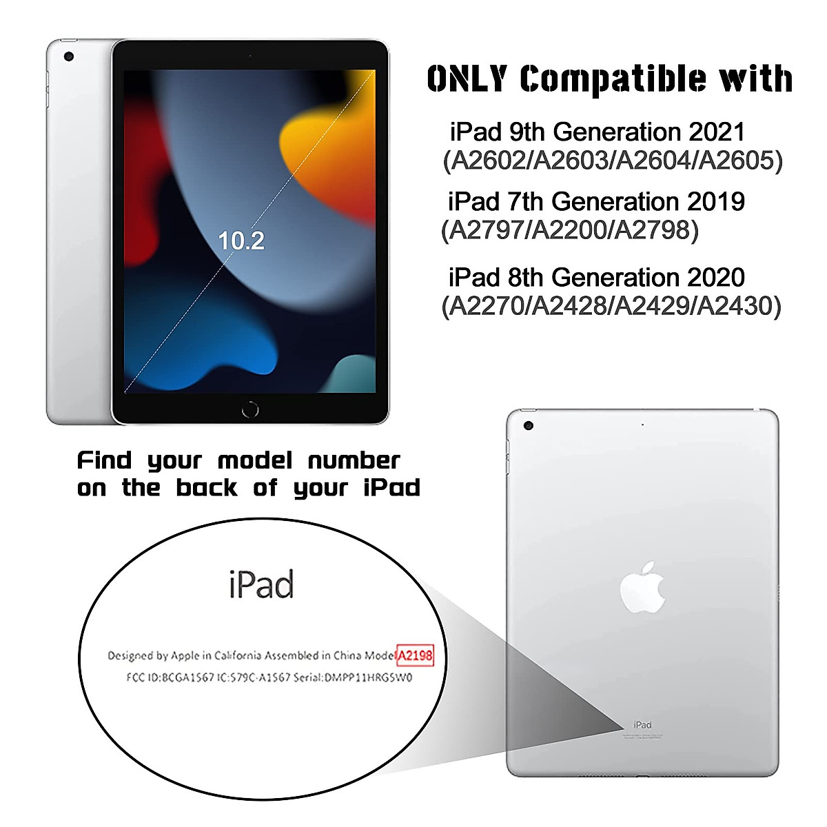 Rantice 9th Generation Case, 8th Generation Case, 7th Generation Case, Hybrid Shockproof Rugged Drop Protection Cover with Kickstand for 10.2'' 2021/2020/2019 Released (Black)