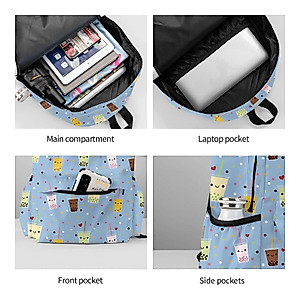 TGUBJGV Happy Boba Bubble Tea Print Backpack Lightweight School College Bookbag Casual Travel Daypack One Size