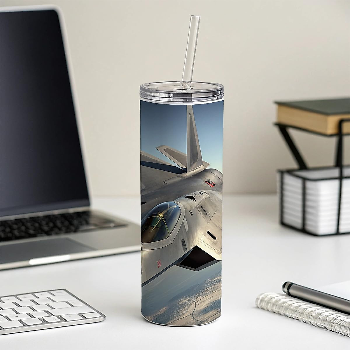 F-22 Raptor US Air Force Air Superiority Fighter Plane Skinny Tumbler 20oz with Straw Insulated Water Bottle Gift