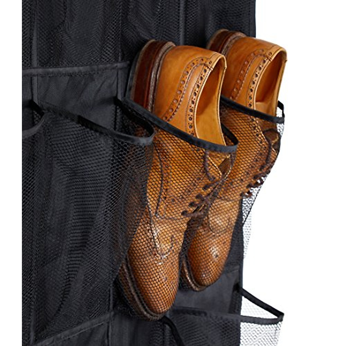 Bilpa Shoe Organizer, Over The Door Hanging Closet Rack | 24 Large Mesh Pockets Fit Up to Size 14 | Strong Metal Hooks | Sturdy Black Fabric Holder| Perfect Storage for Trainers, Boots, Sandals