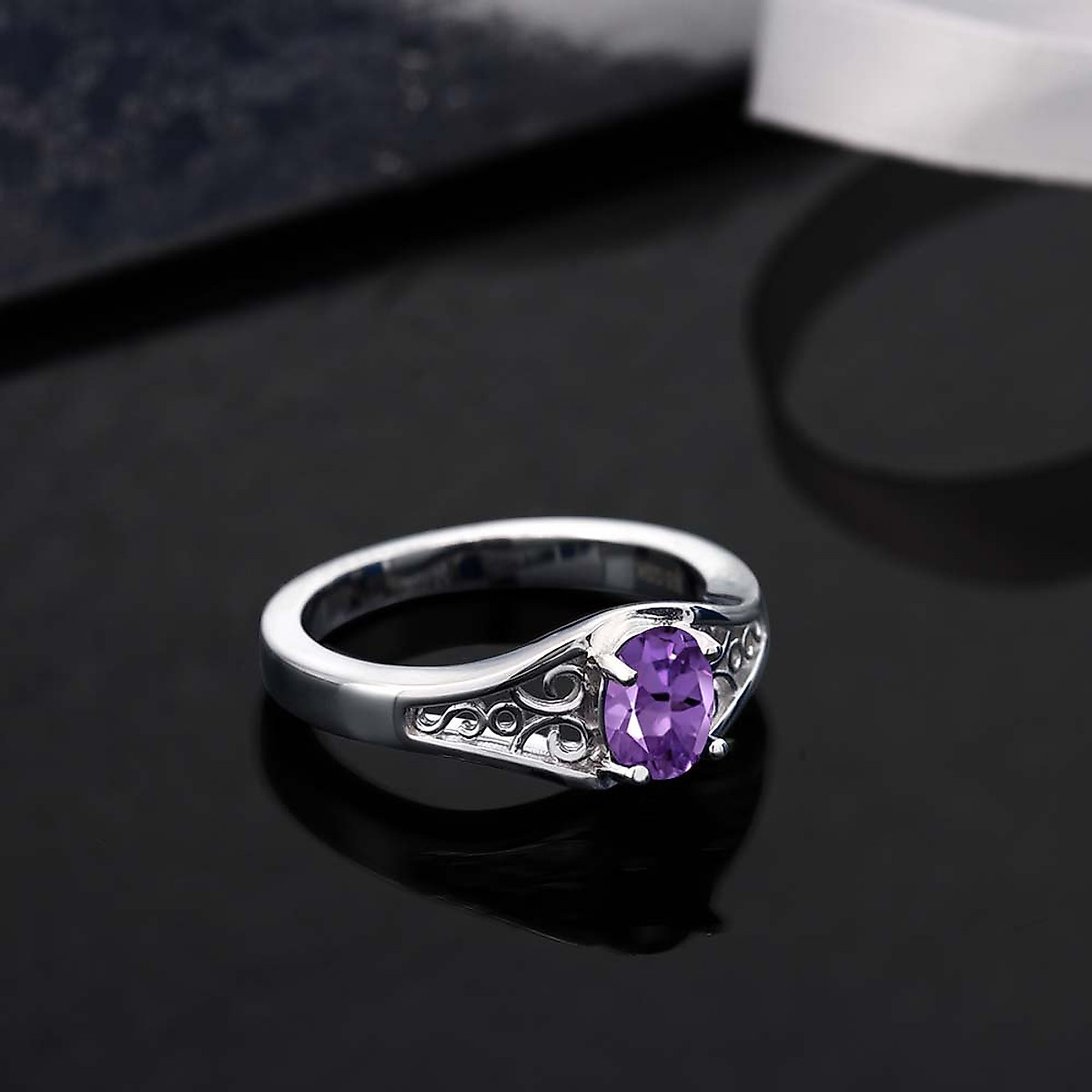 Gem Stone King 925 Sterling Silver Purple Amethyst Jewelry Ring For Women | 0.75 Cttw | Gemstone Birthstone | Oval 7X5MM | Available In Size 5, 6, 7, 8, 9