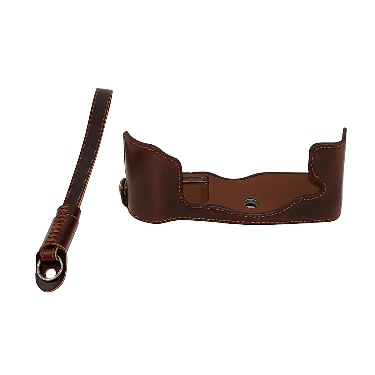 Bottom Opening Version Protective PU Leather Half Camera Case Bag Cover with Tripod Design for Olympus Pen-F Camera with PU Leather Hand Strap Dark Brown