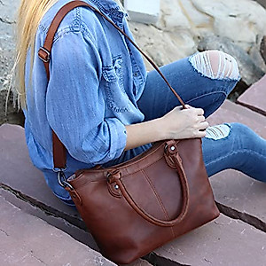 Lady Conceal Carry Sadie Satchel-Spacious Shoulder Bag Crossbody Purse with Universal Gun Holster & YKK Locking-Dark Mahogany