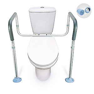 OasisSpace Toilet Rail - Medical Bathroom Safety Frame for Elderly, Handicap and Disabled - Adjustable Toilet Safety Handrail, 2 Additional Rubber Tips