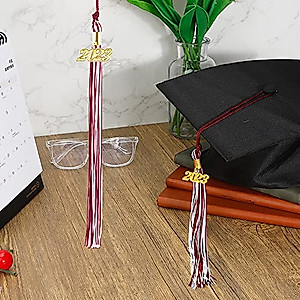 2PCS 2023 Graduation Tassels, 2023 Year Graduation Tassel with Gold 2023 Year Charm, Graduation Hat Decoration Tassel for Graduates, 2023 Tassel for Graduation Party Ceremonies Gift(Maroon and White)
