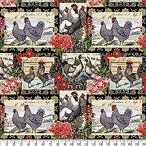 Farm Roosters Cotton Fabric by The Yard, Precut 1 Yard Pieces