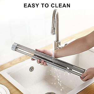 NileHome Roll Up Dish Drying Rack, Sink Drying Rack Over Sink Dish Drying Rack 304 Stainless Steel Foldable Drain Rack for Kitchen Sink Counter Utensils Vegetables and Fruits (17.5''X13'')，Gray…