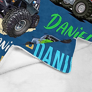 Custom Throw Blanket for Kids Boys, Personalized Car Fleece Blanket with Name Soft Cartoon Blanket for Christmas Birthday Shower Gift