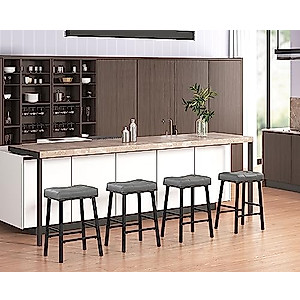 Counter Height Bar Stools Set of 2, 24 Inch Kitchen Bar Stools with Backless, Saddle Upholstered Seat Padding Stools for Kitchen Island,Breakfast, Bar, Dining Room, Grey-Black, Metal KR302PDG