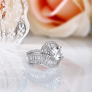 Jeulia 6 Carat Halo Cushion Cut Engagement Ring Vintage 925 Silver Twisted Wedding Rings Cubic Zirconia Eternity Band Rings Anniversary Promise with Jewelry Gift Box (Silver, 7.5)