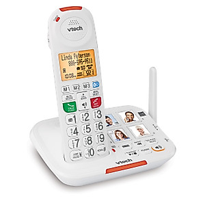 VTech SN5127 Amplified Cordless Senior Phone with Answering Machine, Call Blocking, 90dB Extra-loud Visual Ringer, One-touch Audio Assist on Handset up to 50dB, Big Buttons and Large Display, White