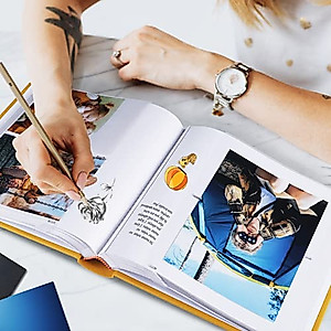 1DOT2 Photo Album with Writing Space 50 Pages 4x6 Photos Hold 200 or 5x7 Picture Hold 100, Linen Cover Acid Free Pages Picture Photo Book with Memo for Family Anniversary Wedding Baby (Indian Yellow)