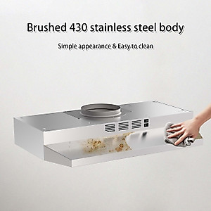 SNDOAS 30 inch Range Hood Ducted/Ductless Convertible Stainless Steel Range Hood Under Cabinet with Rocker Button Control,Vent Hood with LED Light,2 Speed Exhaust Fan,Under Cabinet Hood,Silver