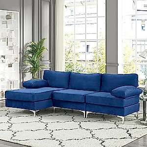 Casa Andrea Milano Modern Velvet Fabric Sectional Sofa, L-Shape Couch with Extra Wide Chaise Lounge