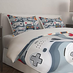 Placitiume Gaming Duvet Cover Set Gaming Bedding Set Videogame Controller Printed with Modern Gamepad Design Quilt Cover Set with 2 Pillowcases Colorful Novelty Bedding Set, No Comforter