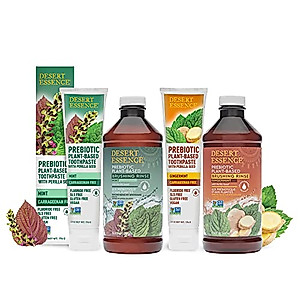 Desert Essence Prebiotic Plant-Based Brushing Rinse Gingermint 15.8 fl oz Alcohol Free, No SLS, Gluten-Free, Vegan, Cruelty Free, Prebiotic, Plant-Based, Healthy Oral Microbiome, Eliminate Bad Breath