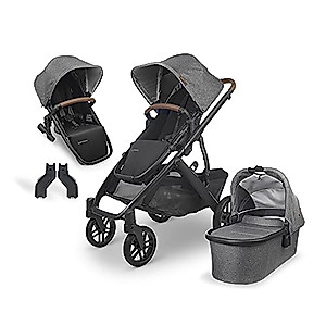 UPPAbaby Vista V2 Stroller- Greyson (Charcoal Melange/Carbon/Saddle Leather) + Upper Adapters + RumbleSeat V2- Greyson (Charcoal Melange/Carbon/Saddle Leather)