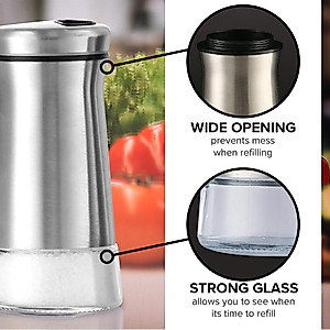 The Original Salt Shaker - Spice Dispenser with Adjustable Pour Holes - Stainless Steel & Glass 1 Bottle