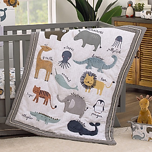 NoJo Zoo Animals White and Gray 4 Pc Crib Bedding Set