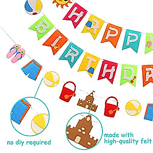 Beach Birthday Banner Garland Decorations for Hawaiian Aloha Luau Beach Pool Barbecue Party Beach Ball Happy Birthday Party Favor Supplies