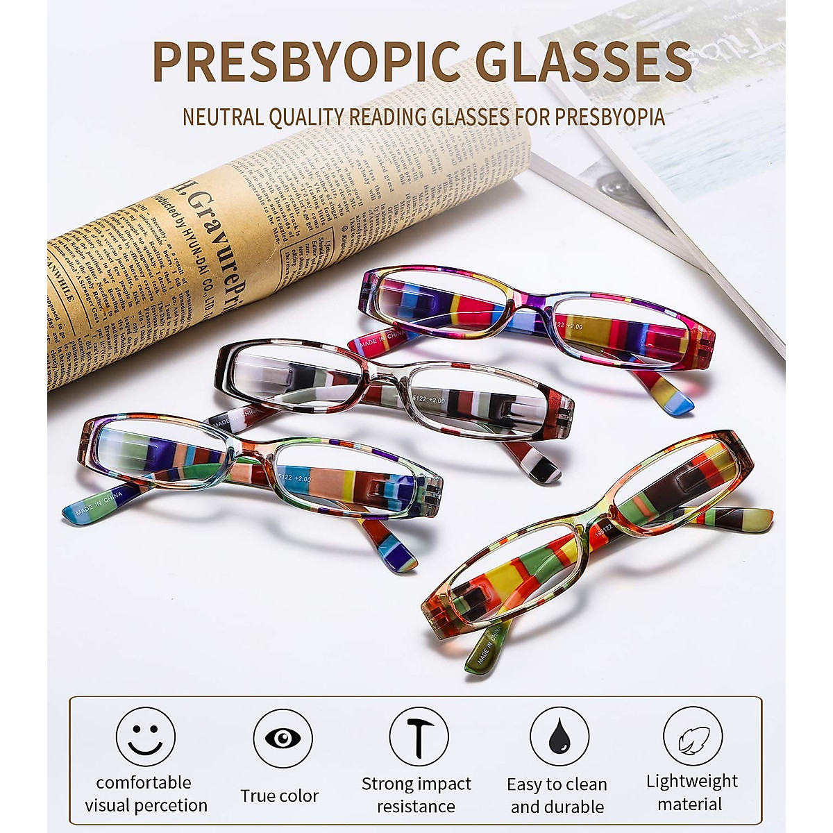 SOCTICK Reading Glasses 4 Pairs Fashion Ladies Readers Spring Hinge with Pattern Print Eyeglasses for Women +2.5