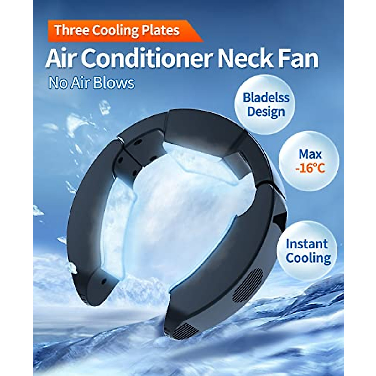 yahava Portable Air Conditioner Neck Fan 3 Cooling Plates Personal Fan Two 2 Speeds Angle Adjustable Fan with 10000mAh Power Bank