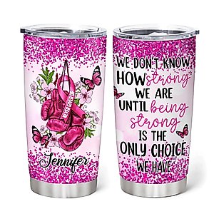 Hyturtle Personalized Breast Cancer Awareness Tumbler Gifts for Women - Birthday Christmas Gifts For Breast Cancer Warriors Survivors - Custom Name 20oz Insulated Stainless Steel Travel Tumbler