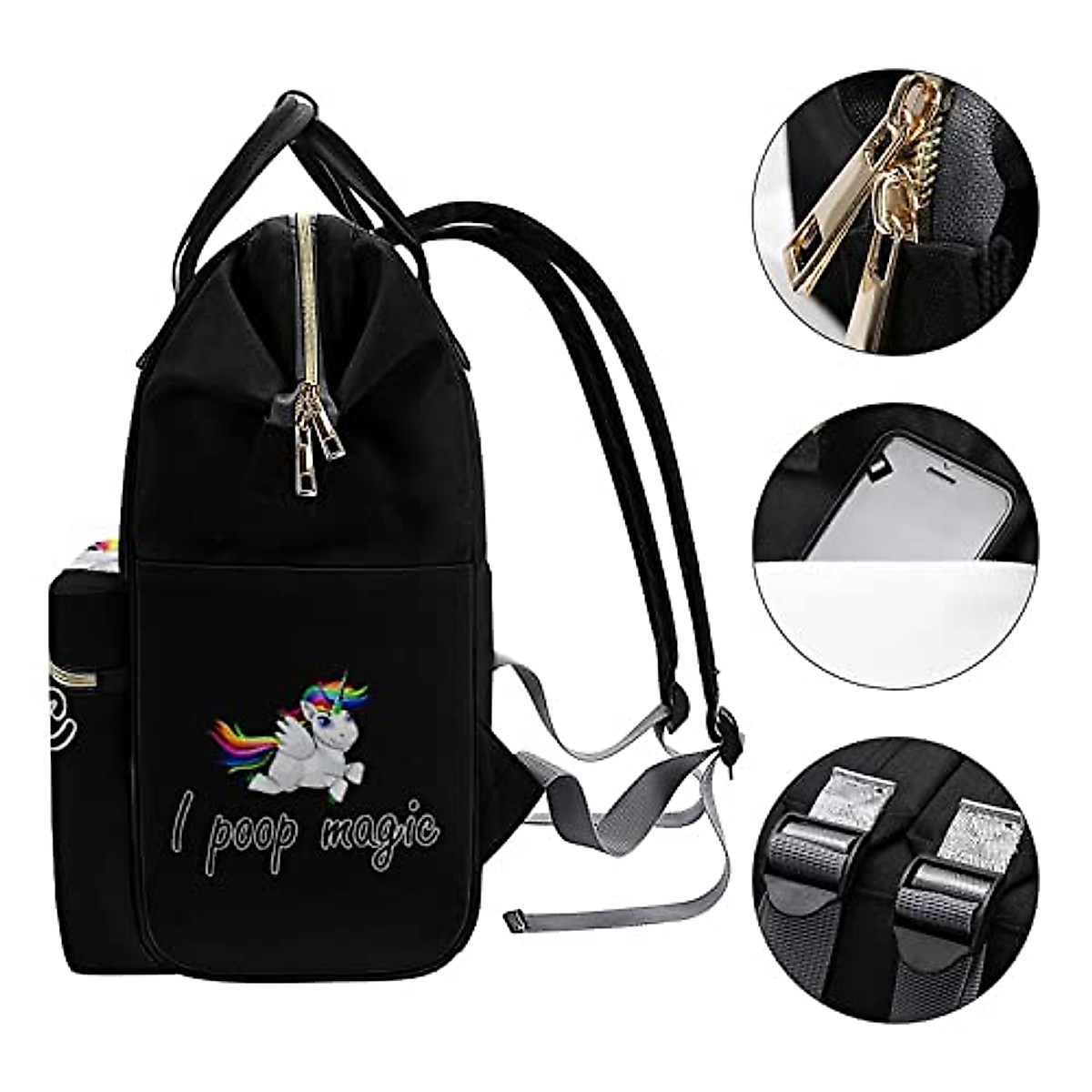 Unicorn I Poop Magic Diaper Bag Backpack Large Capacity Mommy Bags Multifunction Nappy Bag Travel Back Pack Black-Style