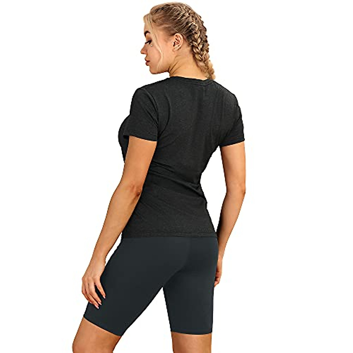 icyzone Workout Running Tshirts for Women - Fitness Athletic Yoga Tops Exercise Gym Shirts (Pack of 3) (L, Black/Navy/Rose Wine)