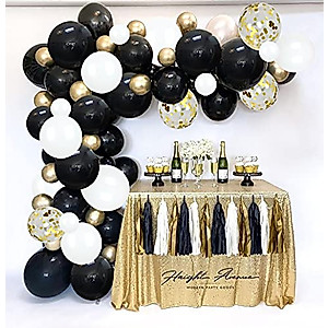 Black White Gold Balloon Garland Kit, 114Pcs Black and Gold Party Decorations, 4 Size Black Gold White Party Balloons for Black and Gold Birthday Decorations, New Year Balloons, Wedding Décor