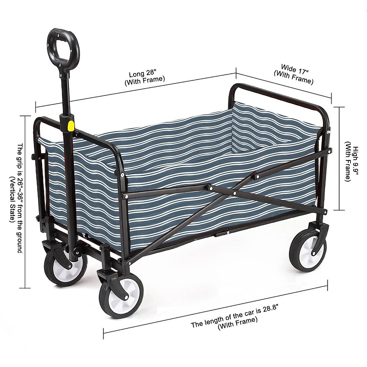 Outdoor Collapsible Wagon Seamless White Waves a Dark Blue Textured for Hoop Surface Packaging Camping Shopping Garden Cart Heavy Duty Wagon Adjustable Portable Utility Folding Wagon with Wheels