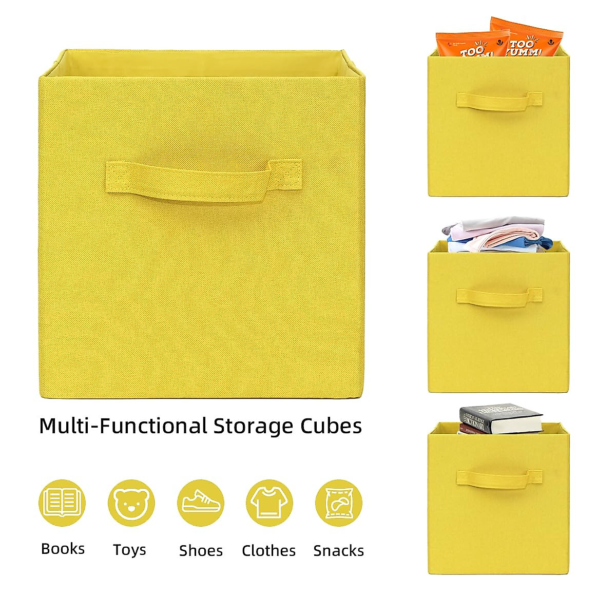 11x11 Collapsible Storage Bins, Cubby Storage Boxes with Handles for Organizing Shelf Closet, Home Decor, 2 Pack, Yellow