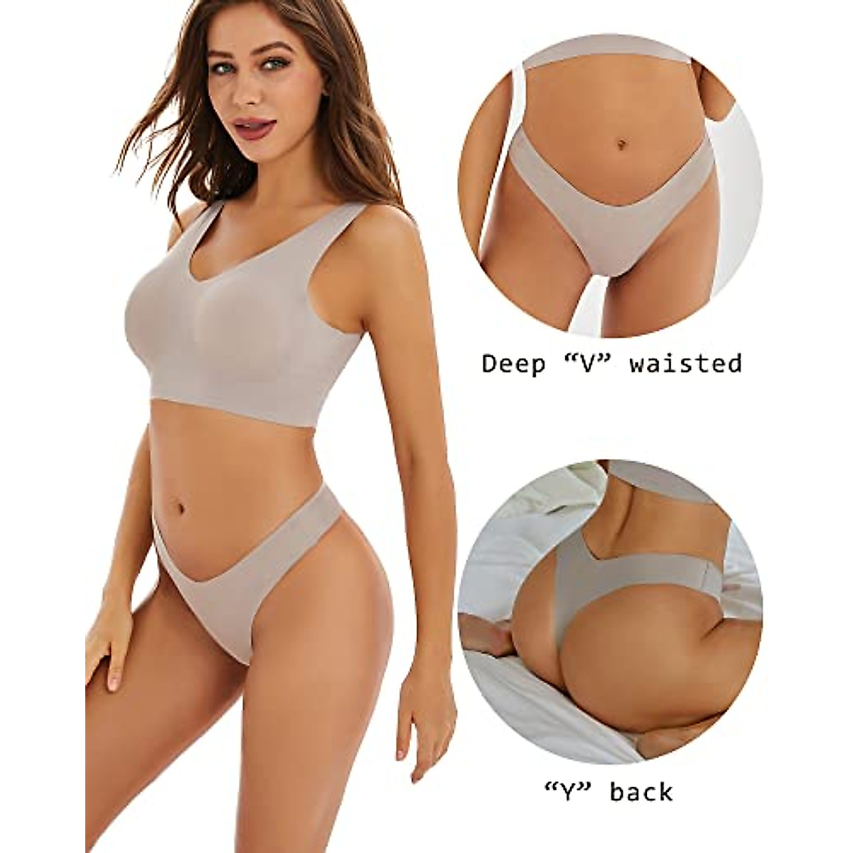 FINETOO 9 Pack Seamless Thongs for Women No Show Underwear V Waisted Comfortable Sexy Thong Panties XS-L