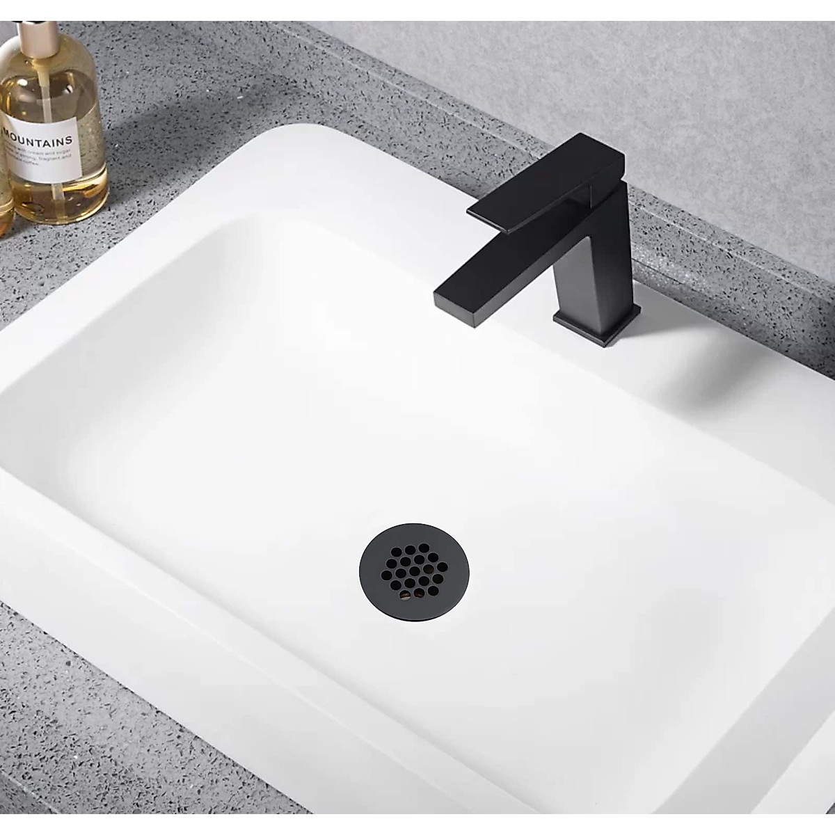 Grid Drain Strainer Assembly Without Overflow for Bathroom Sink, C.O. Plug Grid Lavatory Drain, Bathroom Sink Grid Strainer by Artiwell, Matte Black