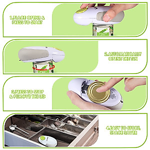 Electric Can Opener, Automatic Can Openers Electric Smooth Edge, Portable Safe and Easy to Operate Can Opener Electric for Seniors White