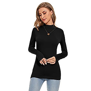 Black Turtleneck for Women Long Sleeve Mock Neck Tops Stretchy Lightweight Slim Fitted Pullovers Large