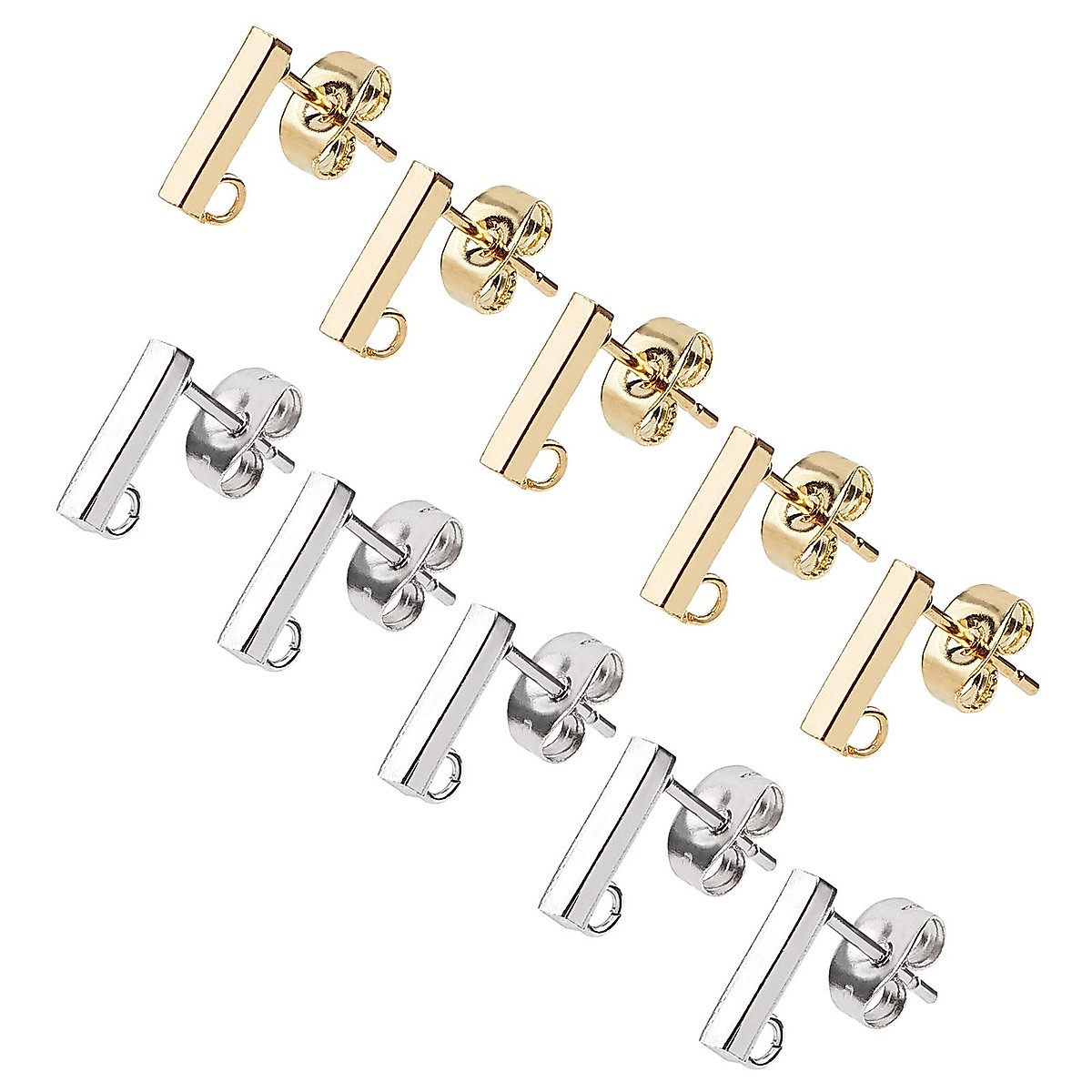 UNICRAFTALE Hypoallergenic Stud Earring with Loop 40 Pieces Rectangle Earring with Ear Nut 0.8mm Pin Stainless Steel Earring Posts for DIY Earrings Jewelry Making