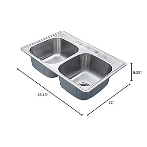 Kraus KTM33 33 inch Topmount 50/50 Double Bowl 18 gauge Stainless Steel Kitchen Sink