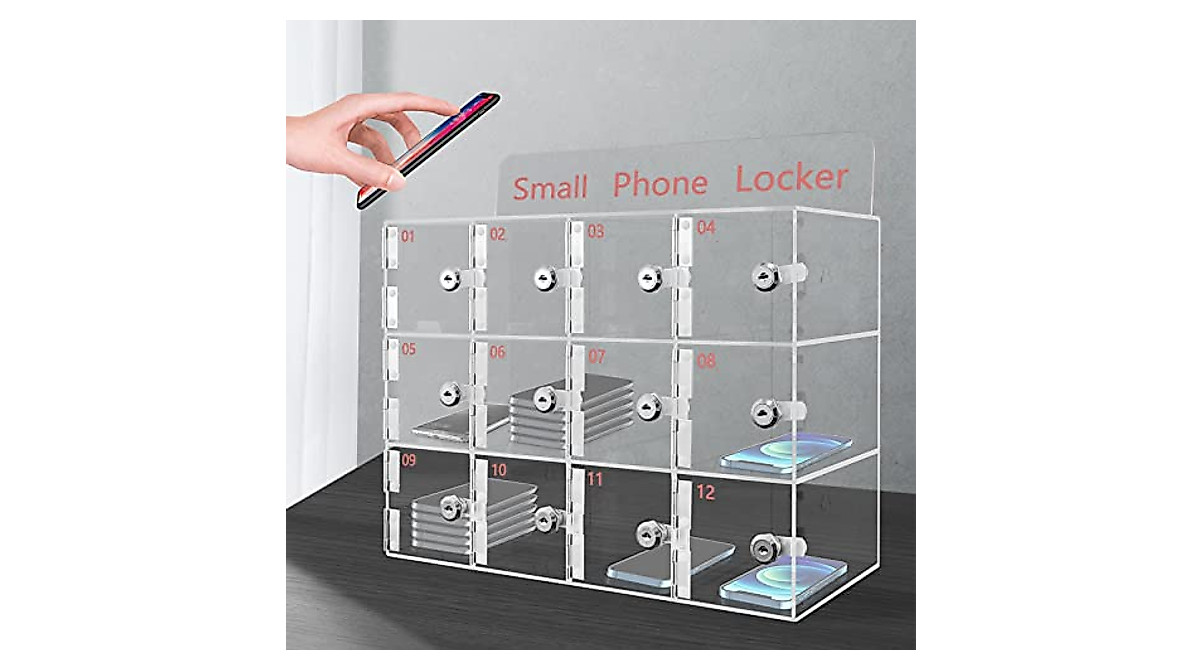 HaroldDol 12-Slot Clear Cell Phone Locker - Secure Storage
