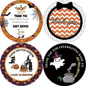 Halloween Baby Shower Thank You Stickers, 2 Inch Baby Shower Thank You Label Stickers, Spooktacular Halloween Baby Shower Favors Decorations Party Supplies