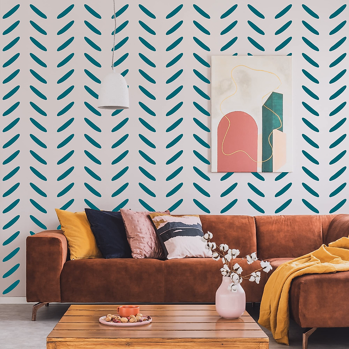 SHYJSHYJ 6 Pack 14'' Modern Herringbone Geometric Brick Hexagon Boho Lines Wall Stencils for Painting Large Pattern on Wall, Reusable Decorative Template for Scandinavian Painting Wall Décor