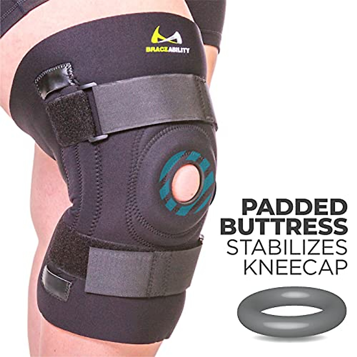BraceAbility Knee Brace for Large Legs and Bigger People with Wide Thighs - Kneecap Protection Pad Treats Patellar Tendonitis, Chondromalacia, Patellofemoral Pain, Instability and Dislocation