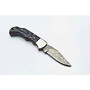 6.75'' Custom Hand Made Forged Knife Hunter Knife Damascus Steel Bowie Knife Handle Ironwood Folding with Leather Sheath