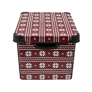 Simplify Holiday Sweater Design Storage Bin | Christmas Tote | Holiday Décor Decorations Organizer | Lidded | Stackable | Red