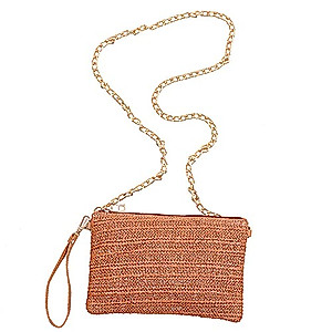 Beurlike Straw Clutch Purses for Women Beach Wristlet Wallet Small Cross body bag for Girls(Brown)